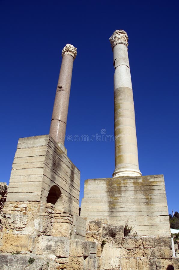 Two Marble Pillars and Blue Sky in Carthage, Tunisia Stock Photo ...