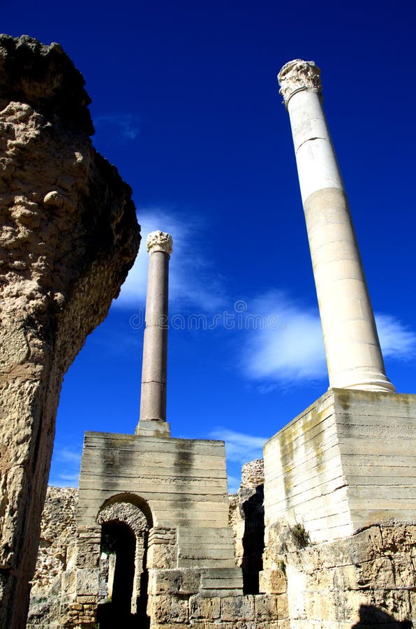 Two Marble Pillars and Blue Sky in Carthage, Tunisia Stock Photo ...