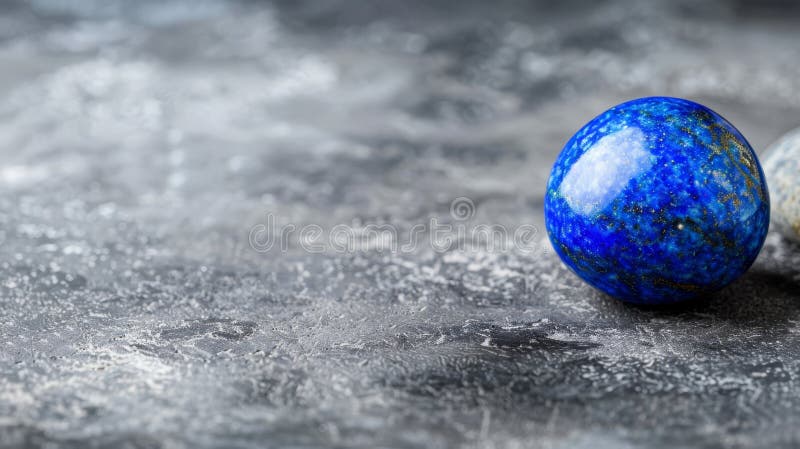 Two Marbles, One Blue and One White, Rest Atop a Gray Surface Speckled ...