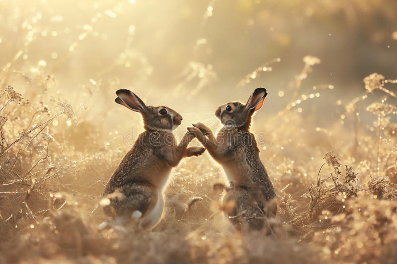 Two March Hares Boxing and Fighting in the Spring Stock Illustration ...