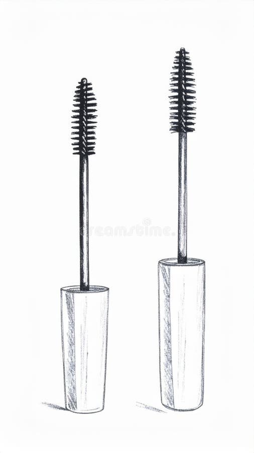 Two Mascara Wands in Black and White Pencil Drawing Stock Illustration ...