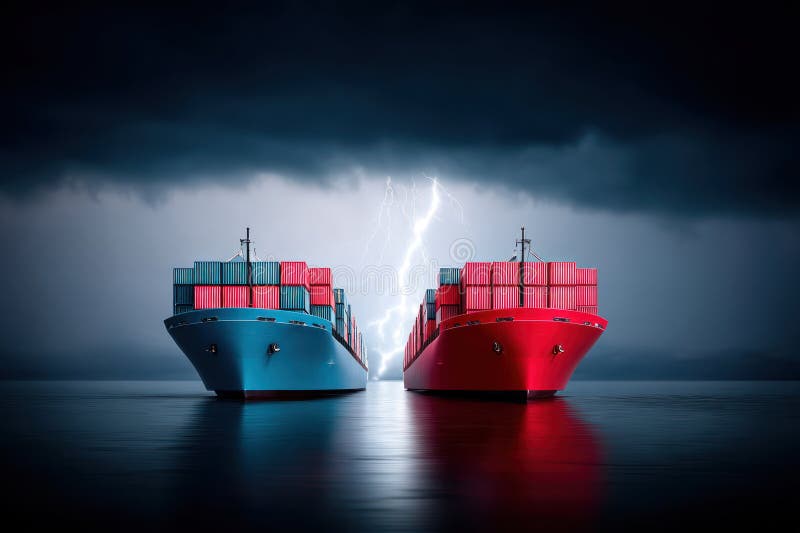 Massive Cargo Ship Sailing at Sunset with Vibrant Sky and Mountainous ...