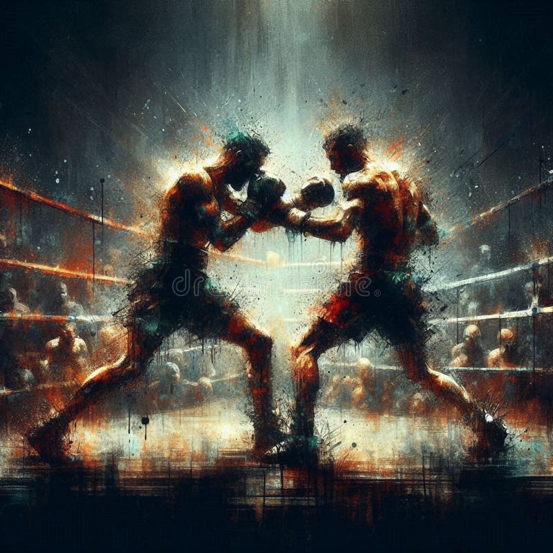 Two Masters Boxers Image of Fighting in the Ring in Watercolor Graffiti ...
