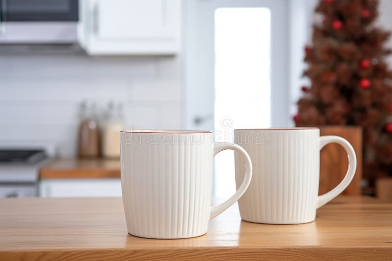 Two Matching Coffee Mugs on a Cozy Kitchen Counter Stock Image - Image ...