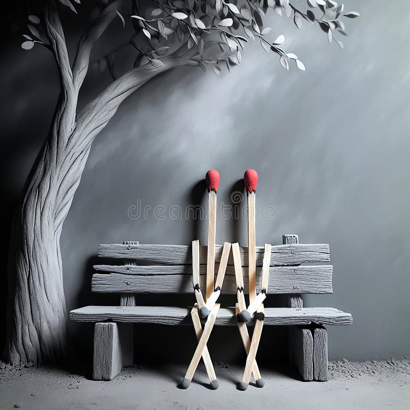 Matchstick Couple Sitting on a Bench Stock Illustration - Illustration ...