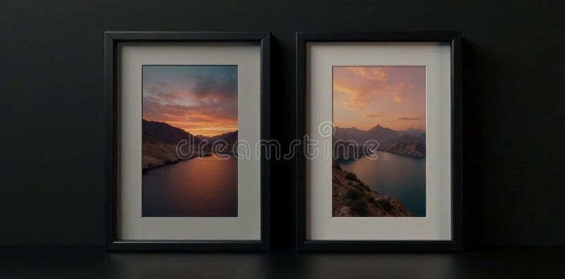 Two Matte Black Picture Frames on a Black Backdrop, Void, Rectangle ...