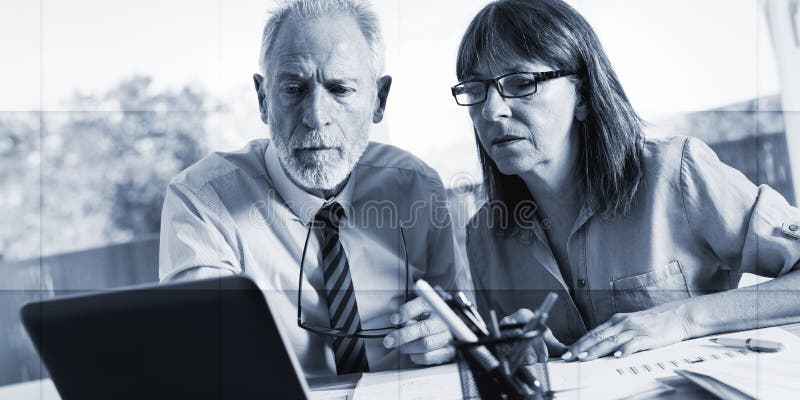 Two Mature Business People Working Together, Geometric Pattern Stock ...