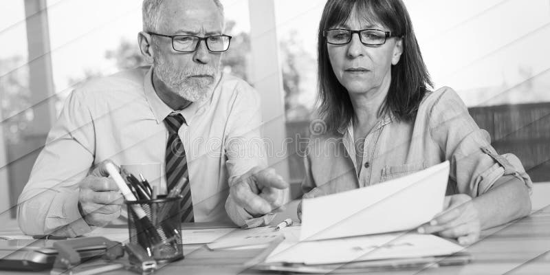 Two Mature Business People Working Together, Geometric Pattern Stock ...
