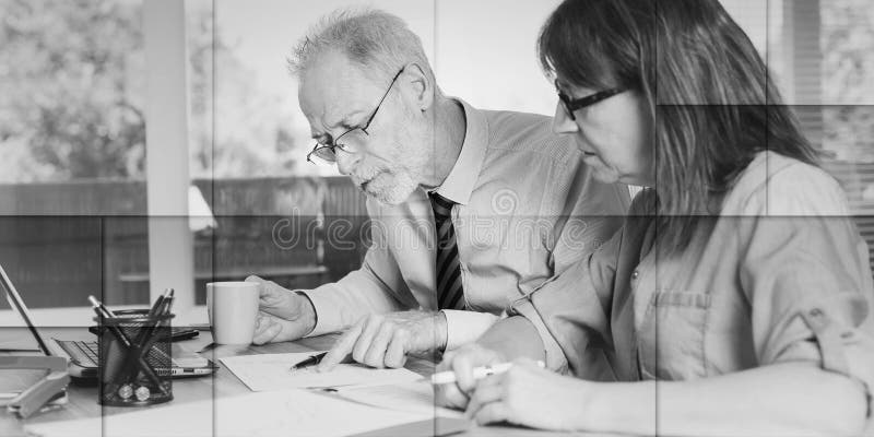Two Mature Business People Working Together, Geometric Pattern Stock ...