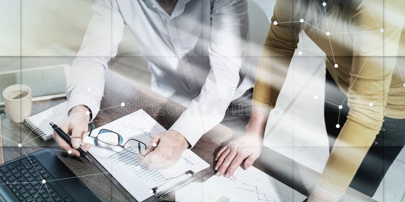 Two Mature Business People Working Together, Light Effect, Geometric ...