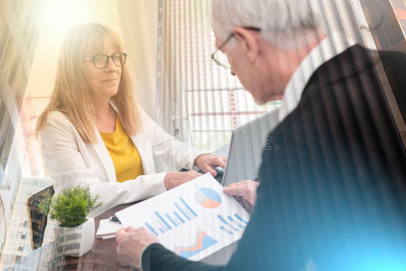 Two Mature Business People Working Together Multiple Exposure Stock ...