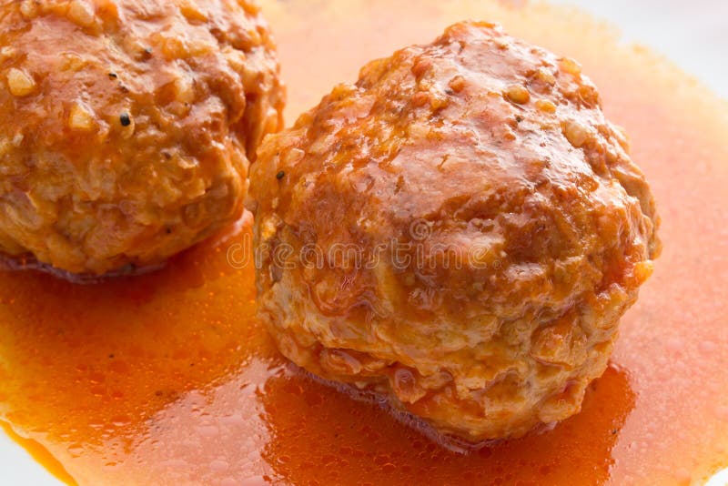 Two Meatballs in Tomato Sauce Stock Photo - Image of food, rustic: 87737348