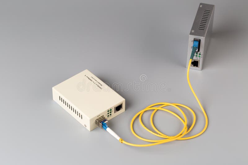 Two Media Converters Connected by Fiber Cable Stock Photo - Image of ...