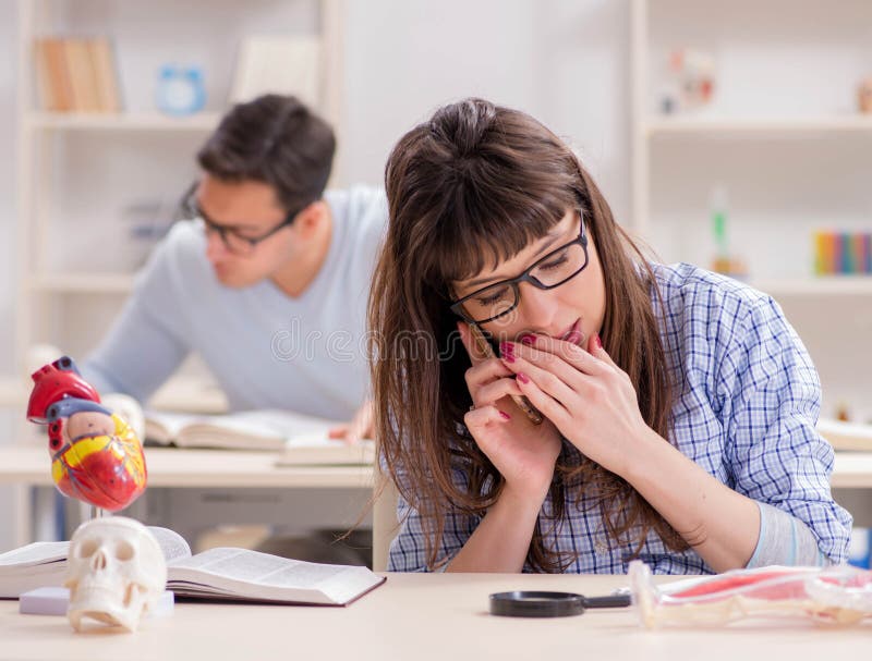 Two Medical Students Studying in Classroom Stock Photo - Image of human ...