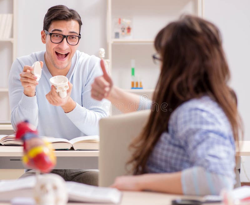 Two Medical Students Studying in Classroom Stock Photo - Image of ...