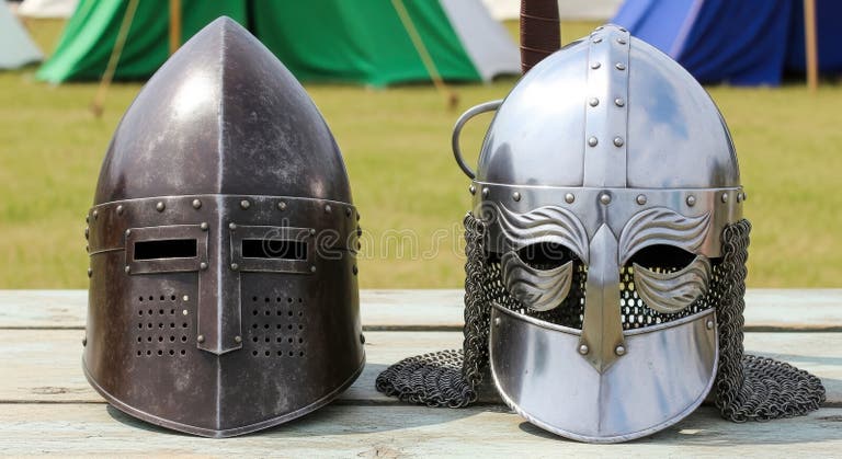 Two Medieval Knight Helmets, Echoes of Chivalry Stock Photo - Image of ...