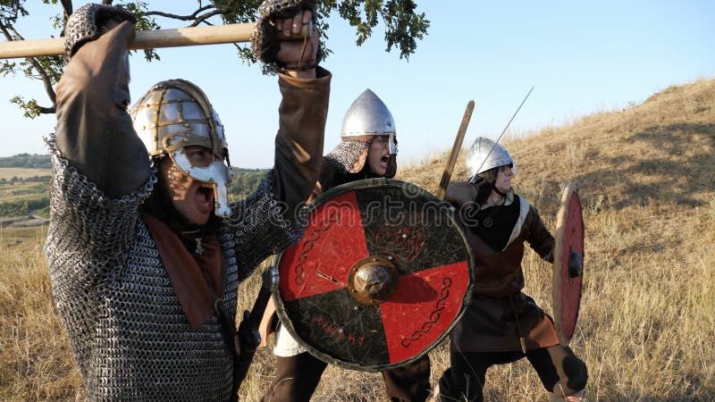 Vikings are Fighting with Swords and Shields. Stock Photo - Image of ...