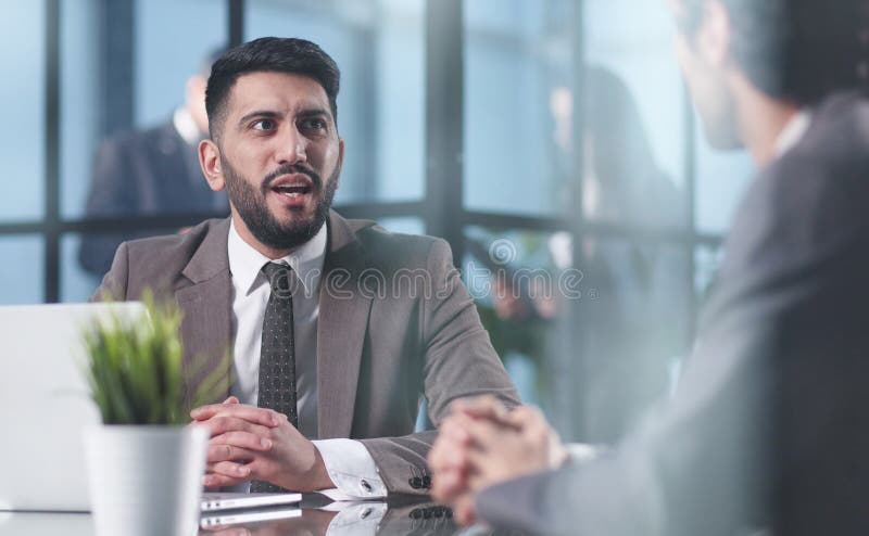 Two Medium Focused Business Workers Communicate in the Office. Stock ...