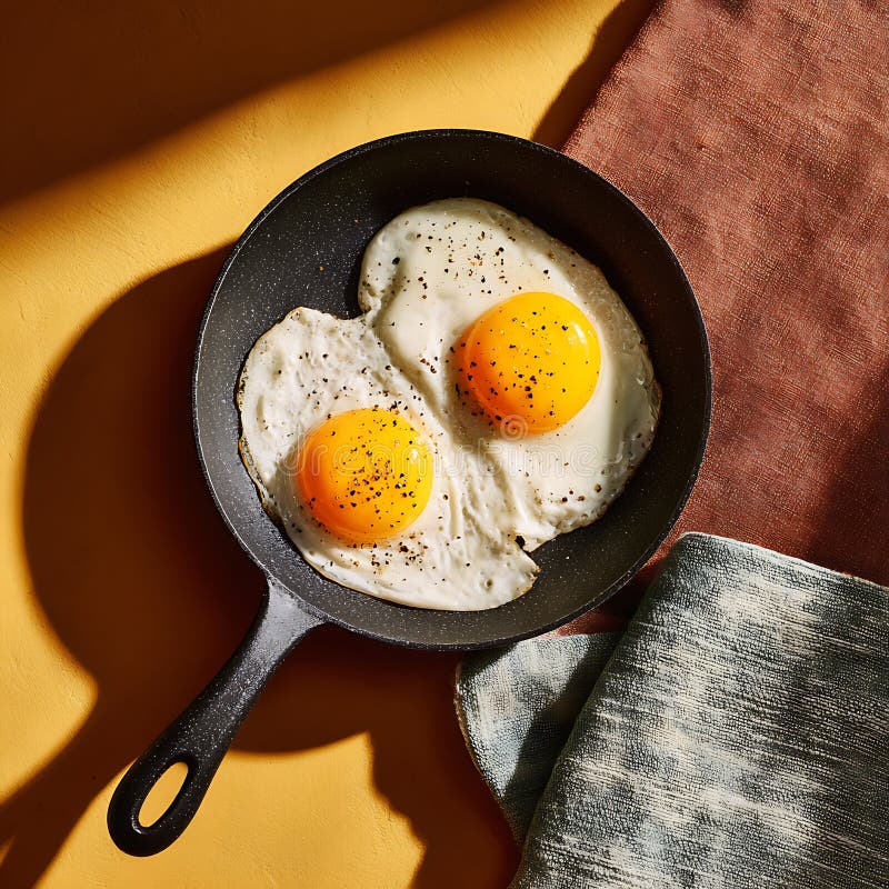 Two Medium-Rare Fried Eggs in a Small Pan, Sprinkled with a Little ...