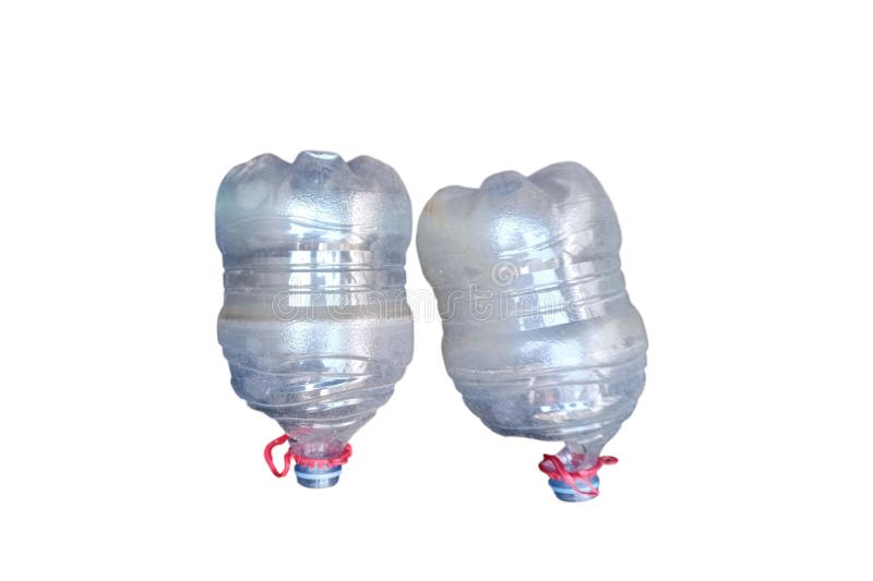 Two Medium Sized Used Plastic Bottles with Red Caps, Recycled Bottles ...