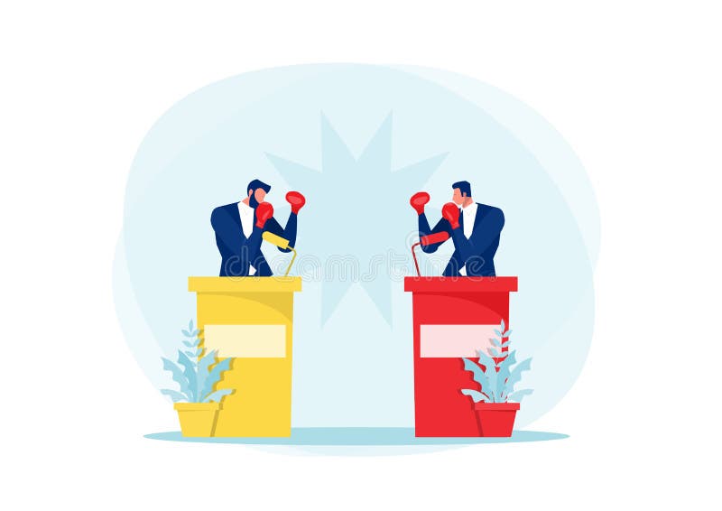 Two Men Active Political Discussion, Debating, Cartoon Flat Vector ...