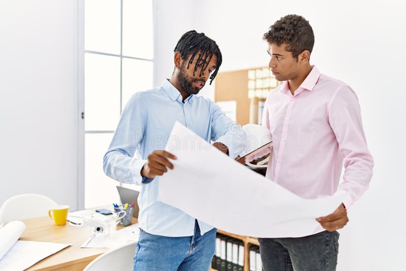 Two Men Architect Workers Looking Blueprint Standing at Architecture ...