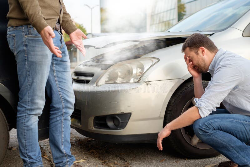 Two Men Arguing after a Car Accident on the Road Stock Photo - Image of ...