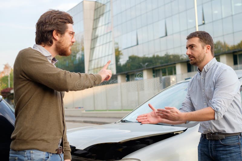 Two Men Arguing after a Car Accident on the Road Stock Photo - Image of ...