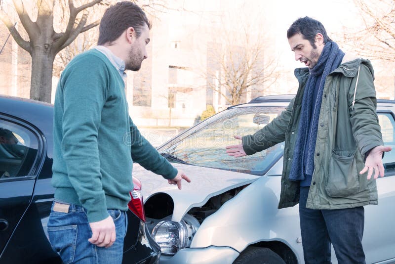 Two Men Arguing after a Car Accident on the Road Stock Photo - Image of ...