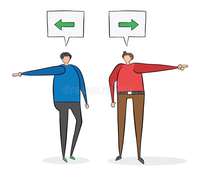 Two Men Arguing about Direction. One Says Left, the Other Says Right ...
