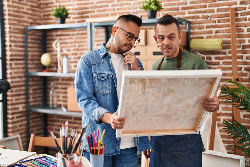 Two Men Artists Looking Draw with Relaxed Expression at Art Studio ...