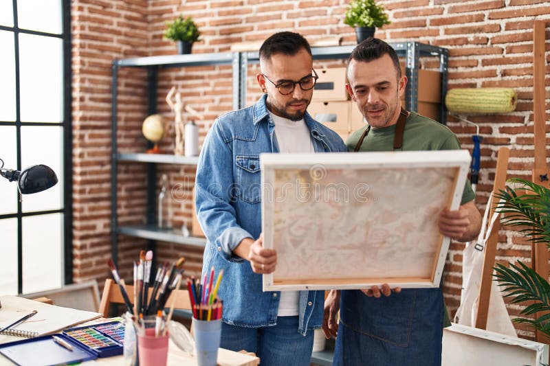 Two Men Artists Looking Draw with Relaxed Expression at Art Studio ...