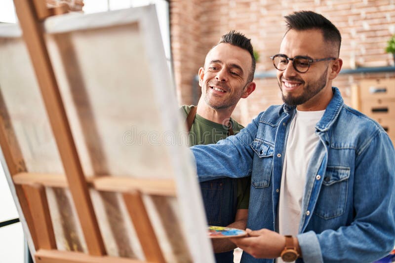 Two Men Artists Smiling Confident Drawing at Art Studio Stock Image ...