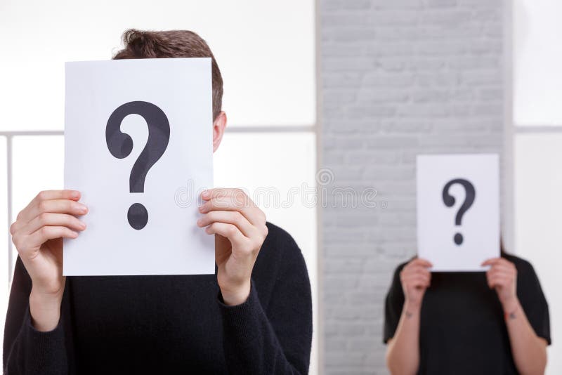 Two People Covered Their Faces with a Question Mark Close-up Stock ...