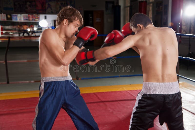 Two Men is Boxing on the Ring Stock Image - Image of rough, shorts ...