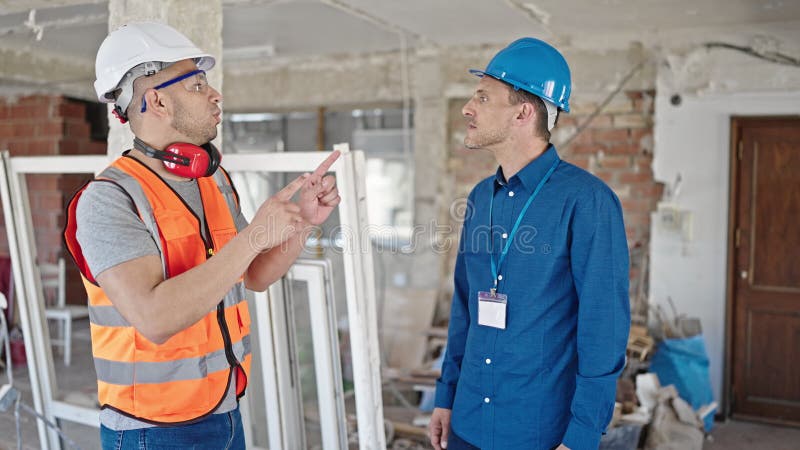 Two Men Builder and Architect Arguing at Construction Site Stock ...