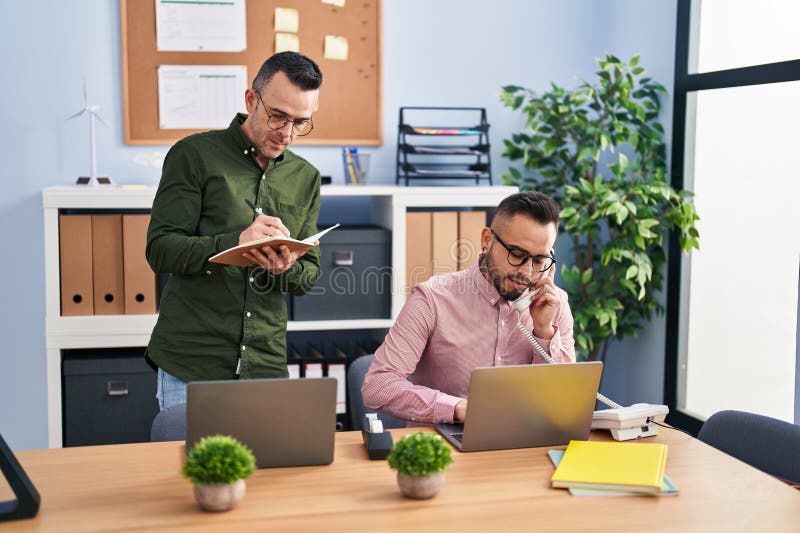 Hispanic Man Business Worker Using Computer and Tablet at Office Stock ...