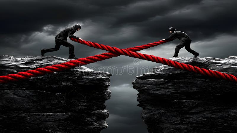 Two Men Challenging Each Other Across a Chasm Stock Illustration ...