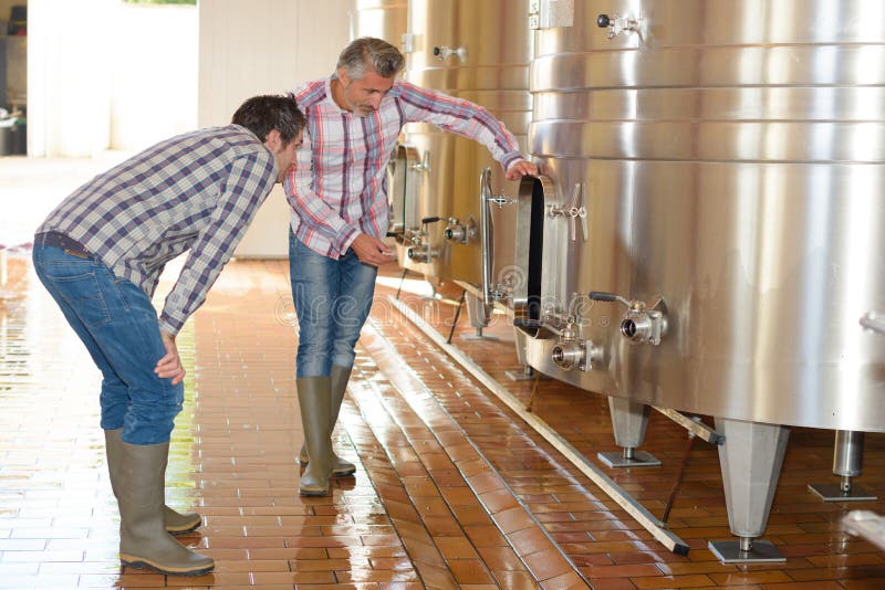 Two men checking vats stock photo. Image of vats, industrial - 254760410