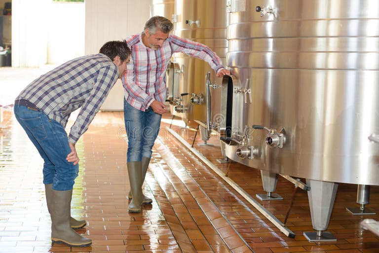 Two men checking vats stock photo. Image of vats, industrial - 254760410