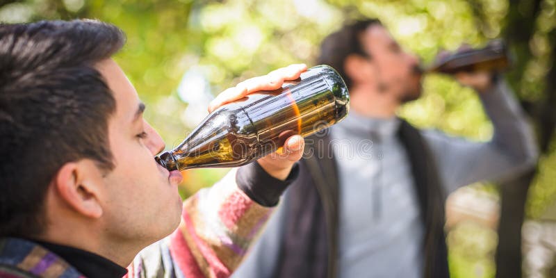 Two Men Chugging Beer. Express Drinking and Fast Get Drunk Stock Image ...