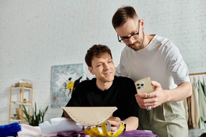 Two Men Collaborate on a Digital Stock Image - Image of designers ...