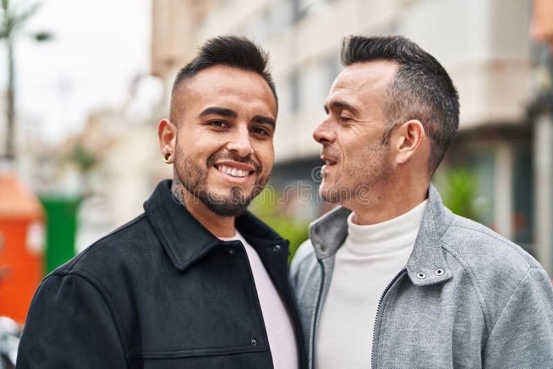Two Men Couple Smiling Confident Standing Together at Street Stock ...