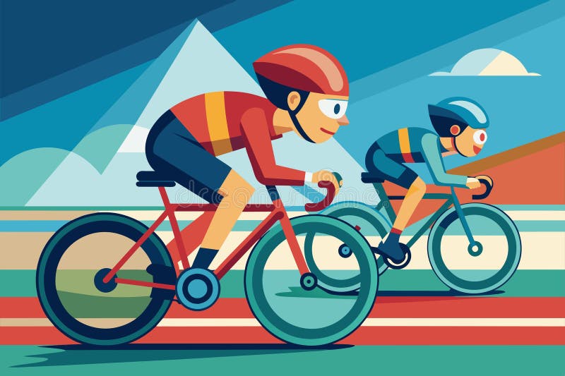 Two Men are Cycling Side by Side on a Track, Engaged in a Friendly Race ...