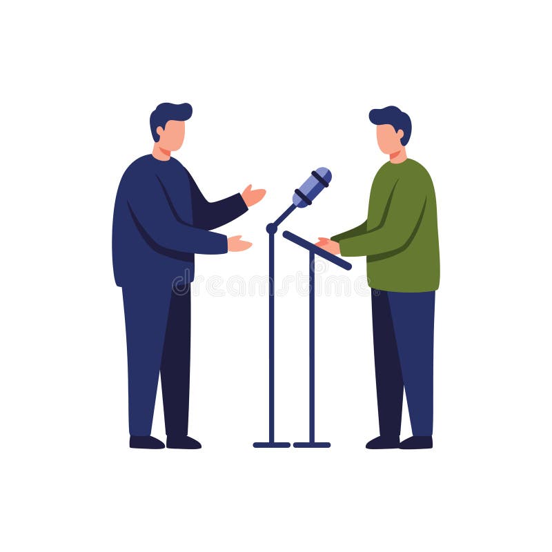 Two Men Debating at Microphone Stand Flat Design Style Vector ...