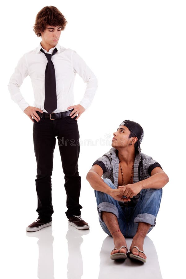 Two Men of Different Ethnicity, One Sitting Lookin Stock Photo - Image ...