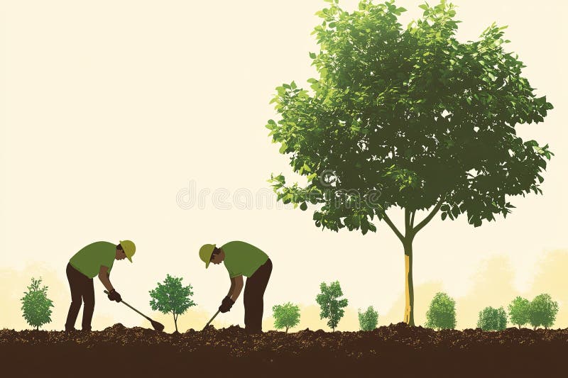 Two Men are Digging a Hole in the Ground Next To a Tree Stock Image ...