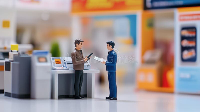 Two Men Discussing Technology in Retail Store Display Setup Stock ...