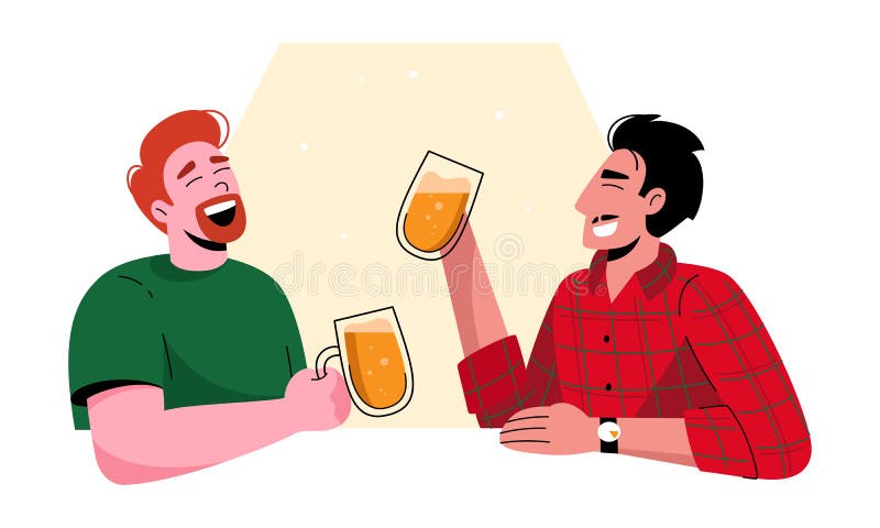 Two Men are Drinking Beer. Flat Vector Illustration of Having Fun ...