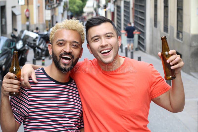 Two Men Drinking and Having Fun Stock Image - Image of cheers, blonde ...